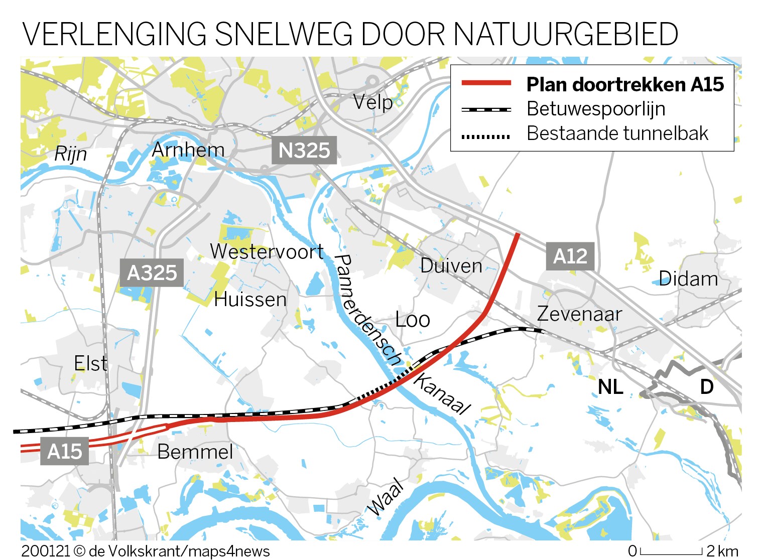 De A15 mag toch over een brug door natuurgebied, een tunnel hoeft niet ...