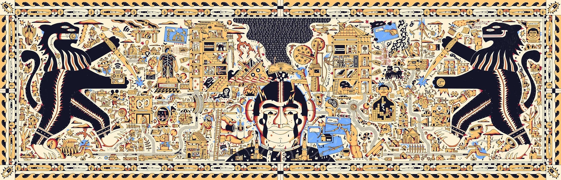 Illustrator Mart Veldhuis verkocht zijn wandtapijt ‘Eigen schuld’ voor ...