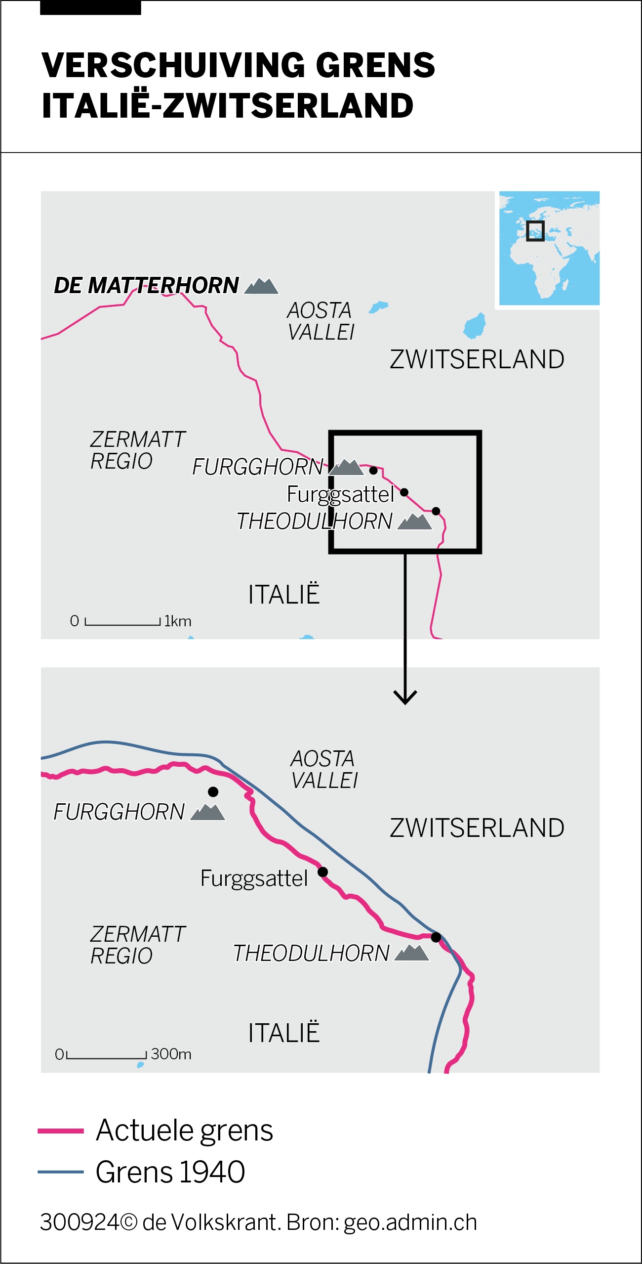 Grens tussen Zwitserland en Italië schuift op door smeltende gletsjers ...